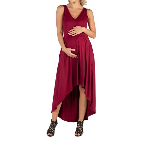 24seven Comfort Apparel Sleeveless Fit N Flare High Low Maternity Dress