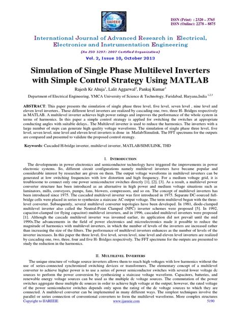 Simulation Of Single Phase Multilevel Inverters With Simple Control