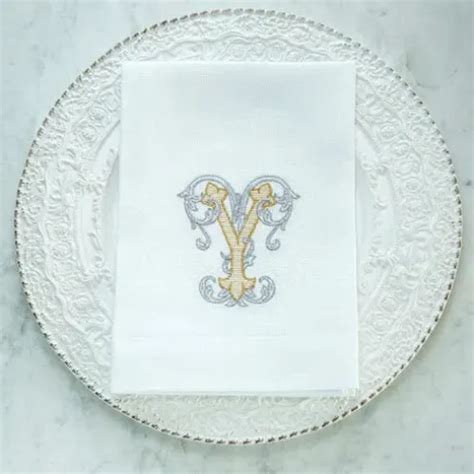 Crown Linen Designs Vintage Vine Monogram Y White Gold Platinum Tri