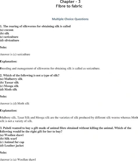 Class 7 Science Exemplar Fibre To Fabric Exemplar Solution