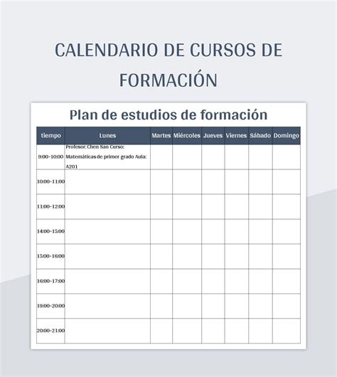 Plantilla De Excel Calendario De Cursos De Formación Y Hoja De Cálculo
