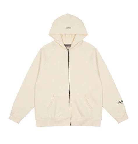 Essentials Beige Zip Up Hoodie Huge Discount