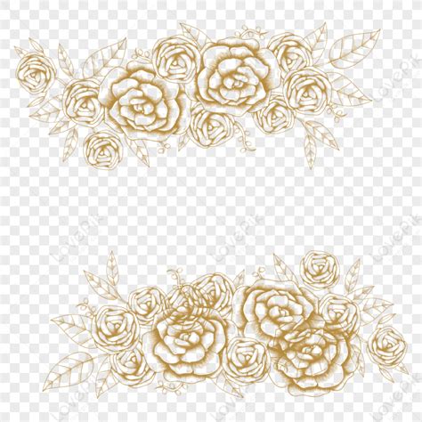 화려한 큰 꽃 일러스트 장미 잎 덩굴 황금 선 장식골든꽃과 식물 Png 일러스트 무료 다운로드 Lovepik