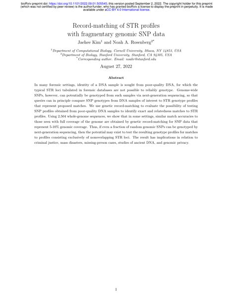 Pdf Record Matching Of Str Profiles With Fragmentary Genomic Snp Data