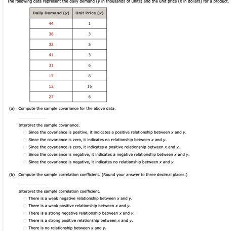 Solved A Compute The Sample Covariance For The Above Data