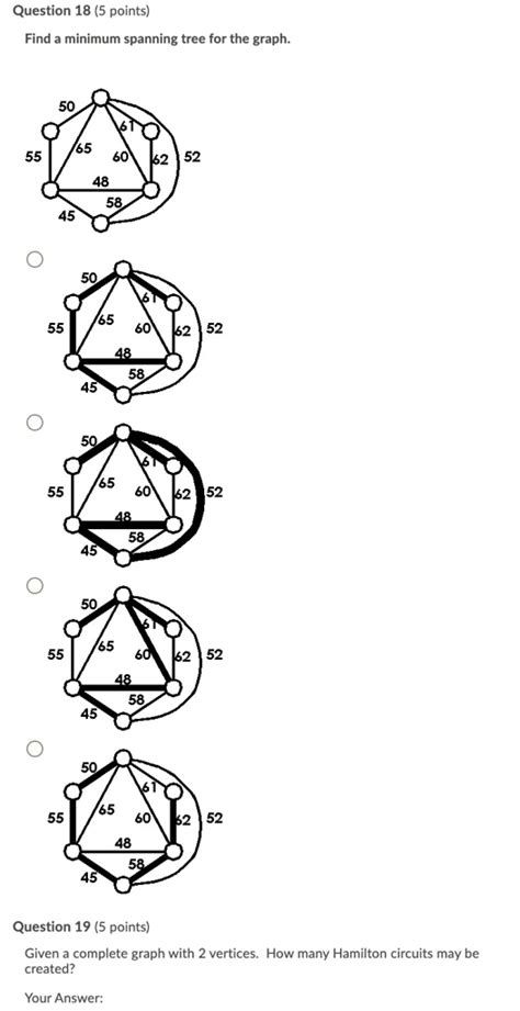 solved question 18 5 points find minimum spanning tree for the graph