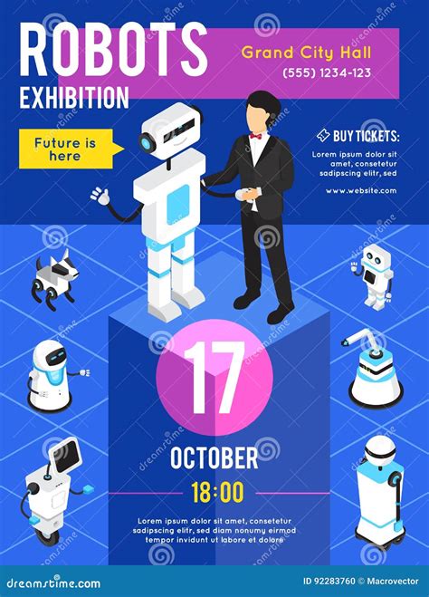 Robots Exhibition Isometric Poster Stock Vector Illustration Of