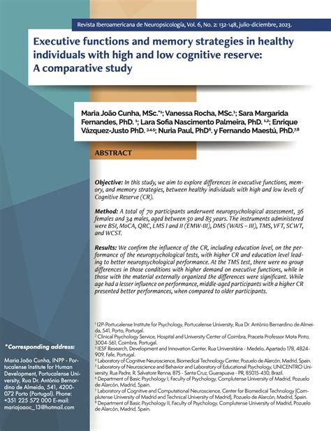 Executive Functions And Memory Strategies In Healthy Individuals With