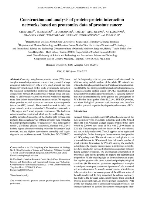 Pdf Construction And Analysis Of Protein Protein Interaction Networks