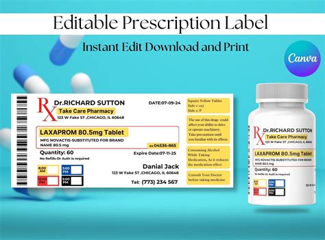 Prescription Label Template Pill Bottle Label Rx Bottle Label
