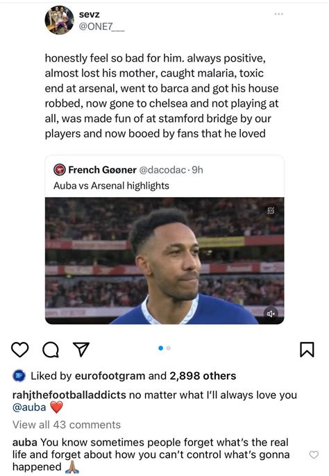 Auba Responds To Instagram Post Rgunners