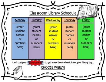 Classroom Library Schedule Editable By M2dande Tpt