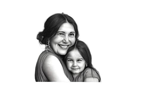 Mother And Daughter Portrait In Sketch Graphic By Tricia Logan