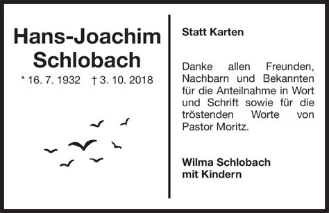 Traueranzeigen Von Hans Joachim Schlobach Nordwest Trauer De