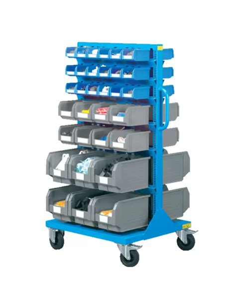 1207 X 540 X 1530hmm Professional Double Sides 7 Shelf Plastic Storage Bin Trolley Complete