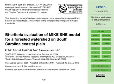 Pdf Bi Criteria Evaluation Of The Mike She Model For A Forested Watershed On The South