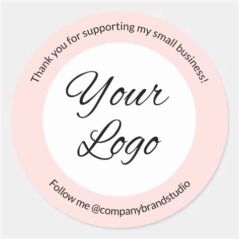 Simple Blush Pink Custom Add Business Logo Classic Round Sticker Zazzle