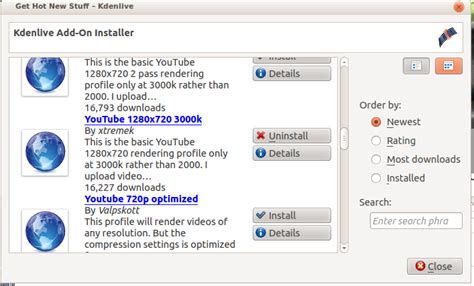 Kdenlivemanualsettings Menudownload New Render Profiles Kde Userbase Wiki