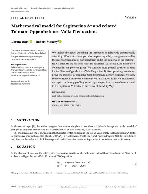 Mathematical Model For Sagittarius A And Related Tolman Oppenheimer