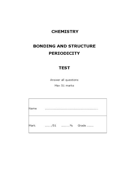 Bonding Structure And Periodicity Test Pdf Chemical Bond
