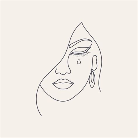 Abstract Sad Beauty Woman Crying Line Art Drawing 7315760 Vector Art At