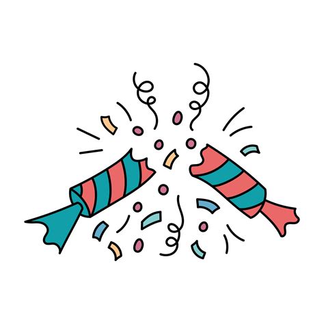 Christmas Cracker Isolated Vector Doodle Illustration Of Broken Cracker And Confetti Cute Hand