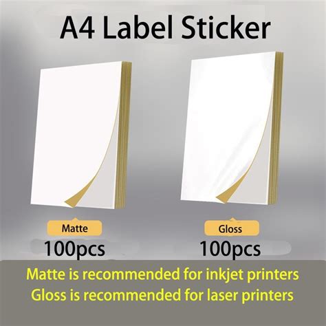 100 Sheets A4 Size Matte Sticker Paper Glossy Sticker Paper For