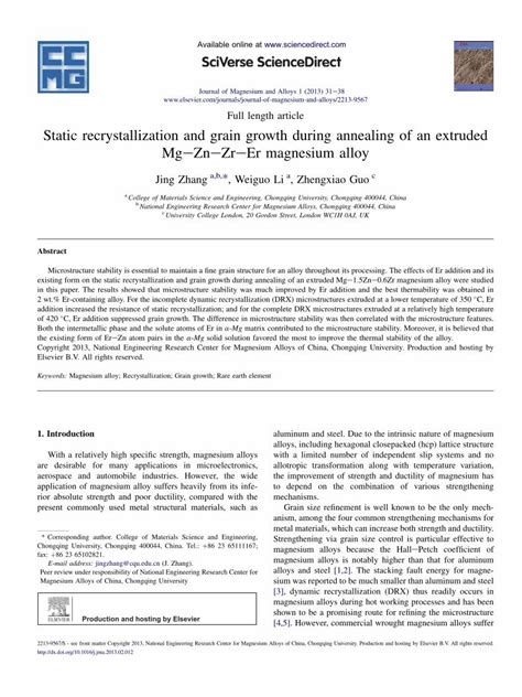 Pdf Static Recrystallization And Grain Growth During Annealing Of An