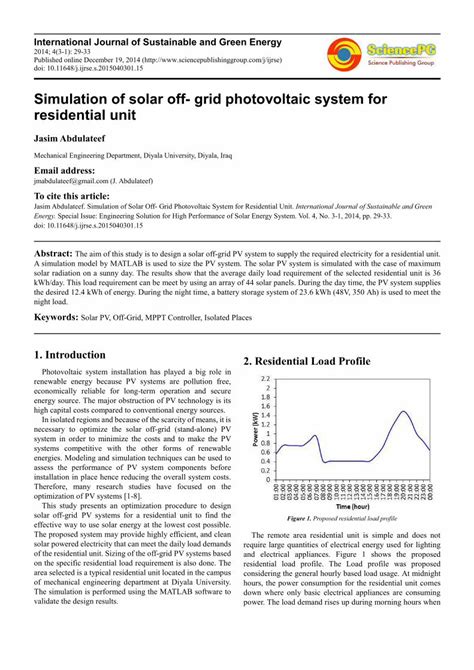 Pdf Simulation Of Solar Off Grid Photovoltaic System For Articlesciencepublishinggroup