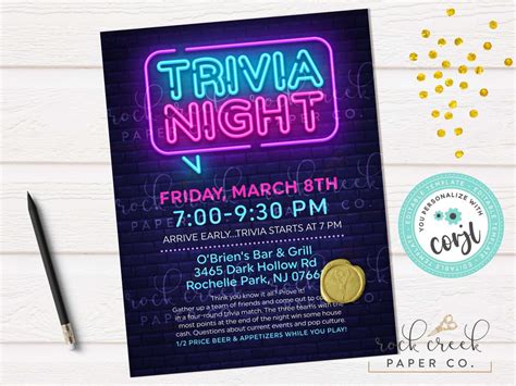 Trivia Night Invitation Editable Quiz Event Template Digital Download