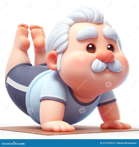 3d Funny Cartoon Of Chubby Elderly Man Doing Physical Exercise Ai