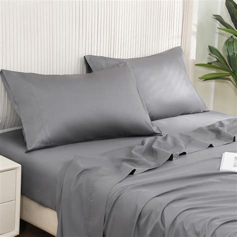 Downcool Twin Sheets Set Grey 100 Cotton Sheets 400 Thread Count Sateen Twin Bed
