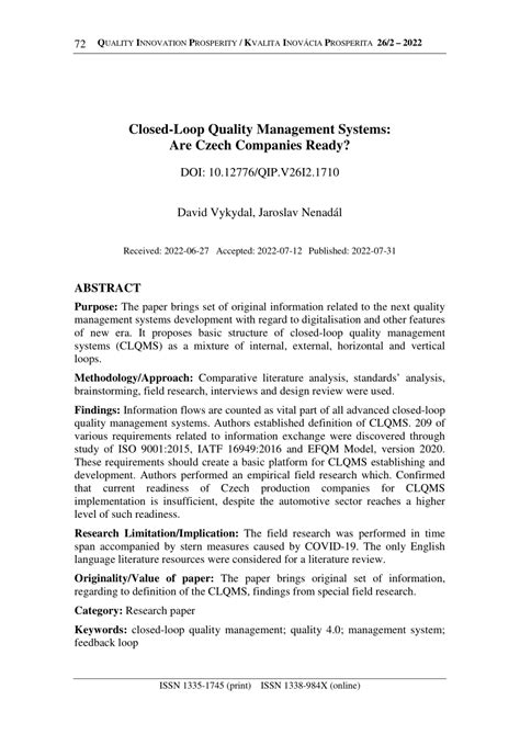 Pdf Closed Loop Quality Management Systems Are Czech Companies Ready
