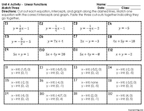 Algebra 1 Linear Functions Match Three By Justmaththings Tpt