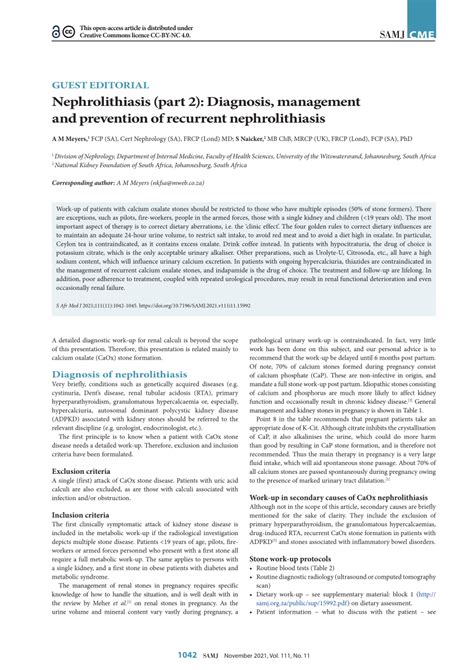 Pdf Nephrolithiasis Part 2 Diagnosis Management And Prevention Of Recurrent Nephrolithiasis