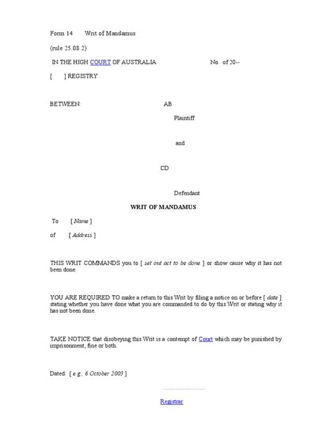 Writ Of Mandamus Example Pdf