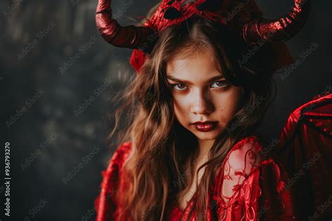 Girl Dressed As Devil Looking Both Evil And Adorable In A Red Demon