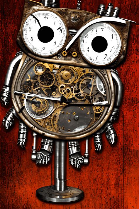 Robot Steampunk Owl Kit Kat Clock · Creative Fabrica