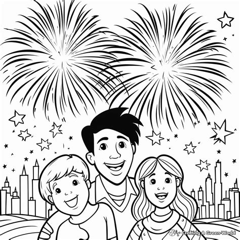 New Year Fireworks Coloring Pages New Years Eve Fireworks Cityscape