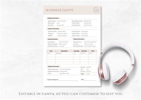 Editable Quotation Sheet Canva Template Instant Download Quote Form Job