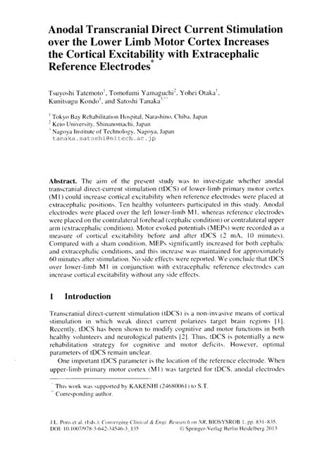 Pdf Anodal Transcranial Direct Current Stimulation Over The Lower Limb Motor Cortex Increases