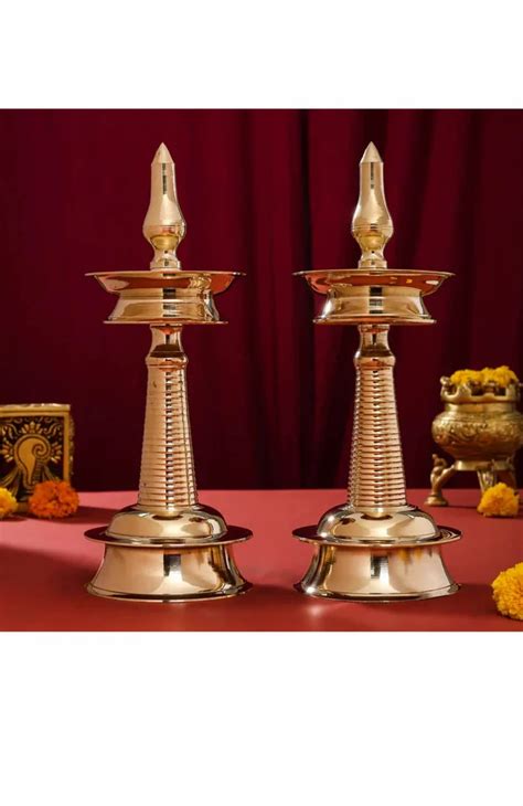 Round Diwali Brass Traditional Samai And Diya Pair For Temple At Rs