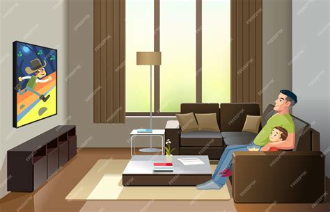 Father And Son Watching Television At Home Spend Time Together