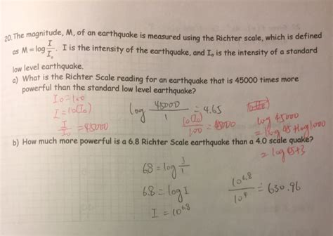 Solved The Magnitude M Of An Earthquake Is Measured Using