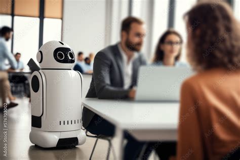 a robot working in a modern office with real people ai artificial