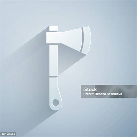 종이 는 회색 배경에 고립 된 나무 도끼 아이콘을 잘라 럼버잭 도끼 종이 아트 스타일입니다 벡터 일러스트레이션 강철에 대한 스톡 벡터 아트 및 기타 이미지 Istock