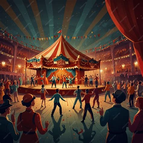 A Poster For A Circus With A Circus Scene With People Dancing On The