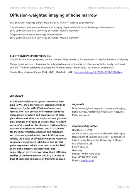 Pdf Diffusion Weighted Imaging Of Bone Marrow