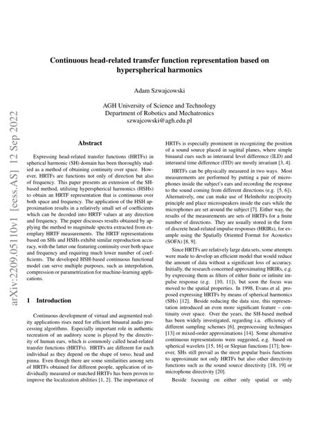 Pdf Continuous Head Related Transfer Function Representation Based On