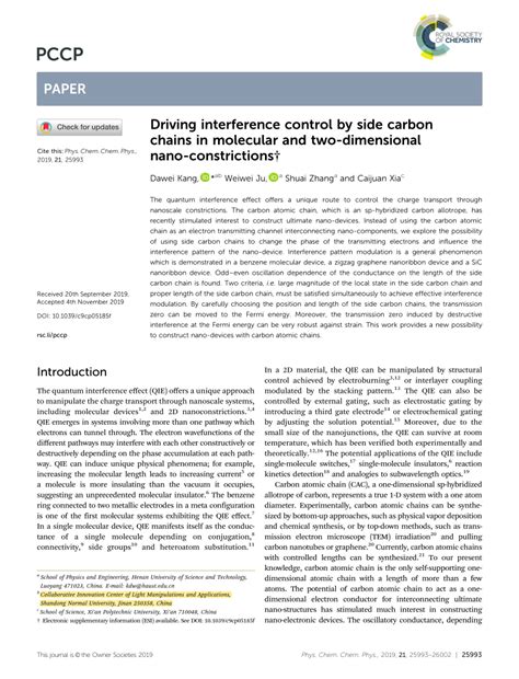 Pdf Driving Interference Control By Side Carbon Chain In Molecular And Two Dimensional Nano